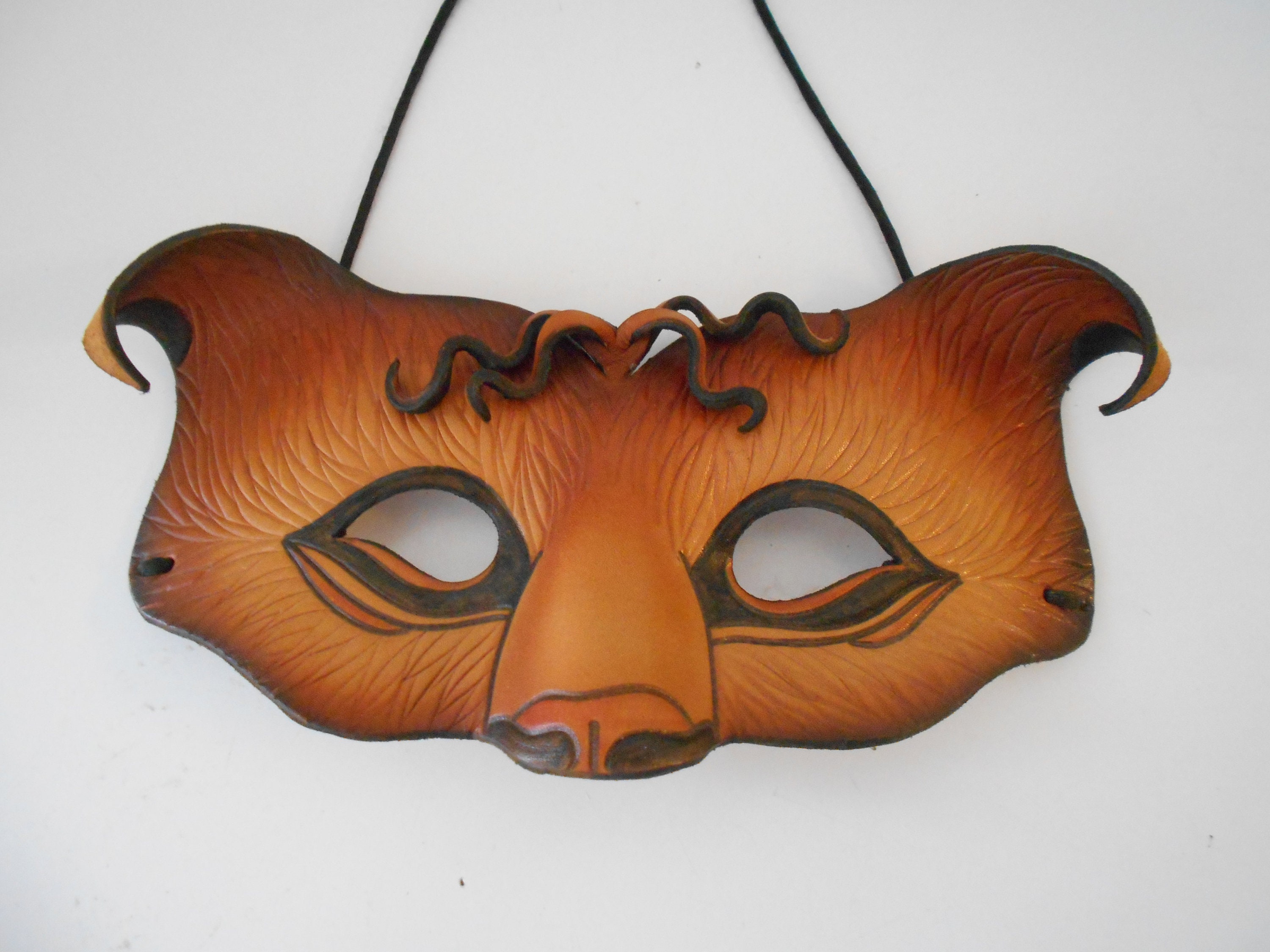 Handmade Leather Eye Mask Textured Animal Black Lined Curled Ears ...