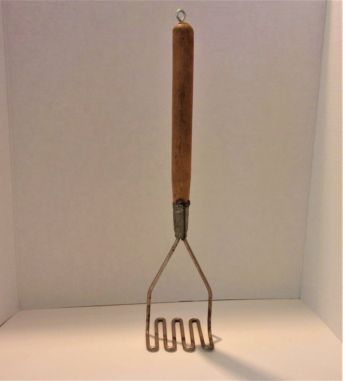 Vintage Commercial Industrial Potato Masher Wavy Metal Base Wood Handle ...