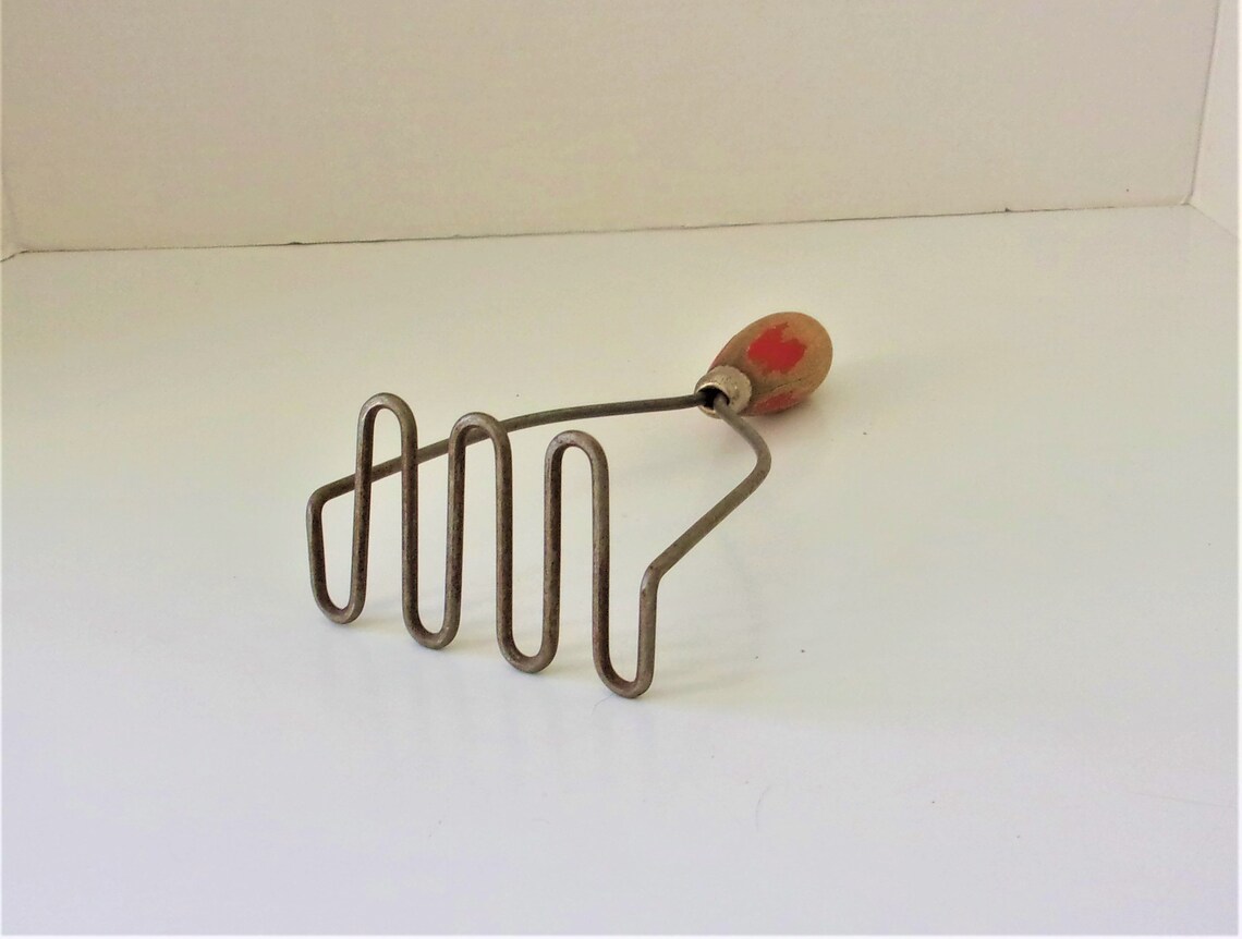 Vintage Potato Masher Heavy Wire Wavy Base Short Wood Handle - Etsy