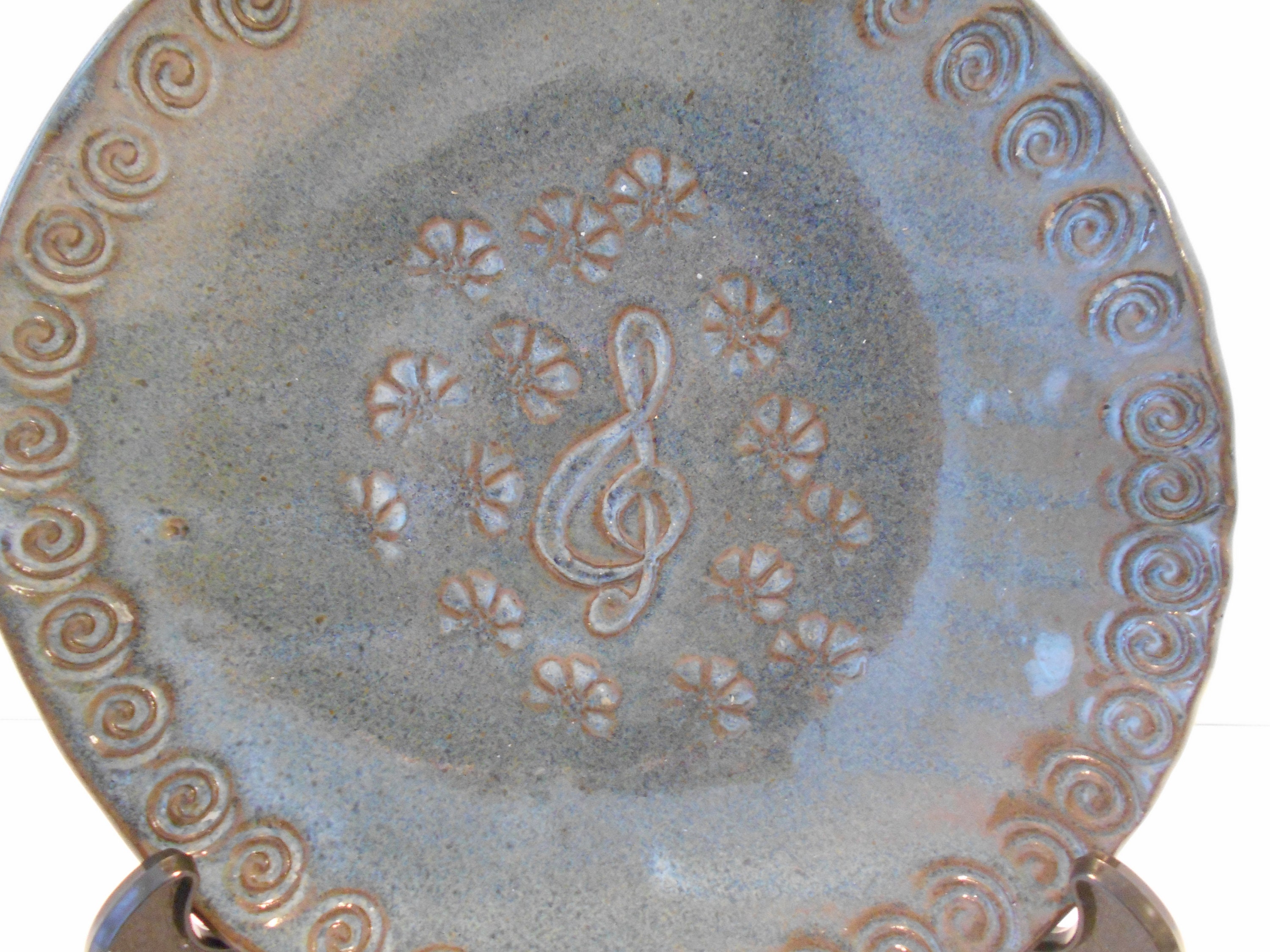 Hand Built Pottery Plate Music Theme Treble Clef Dark Blue - Etsy