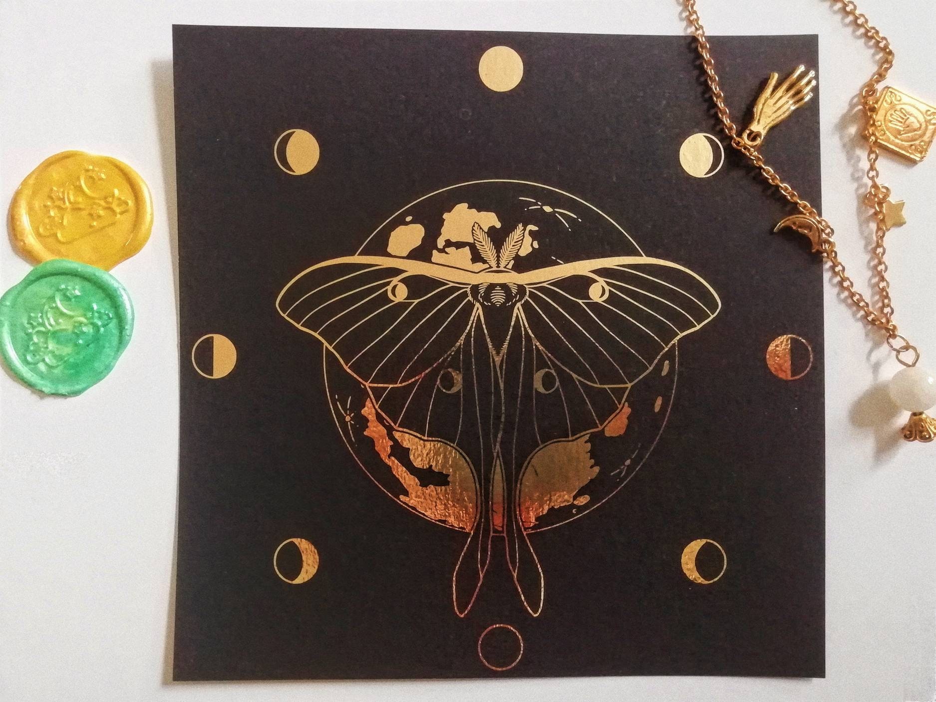Luna Moth and Moon Gold Foil Print - Etsy