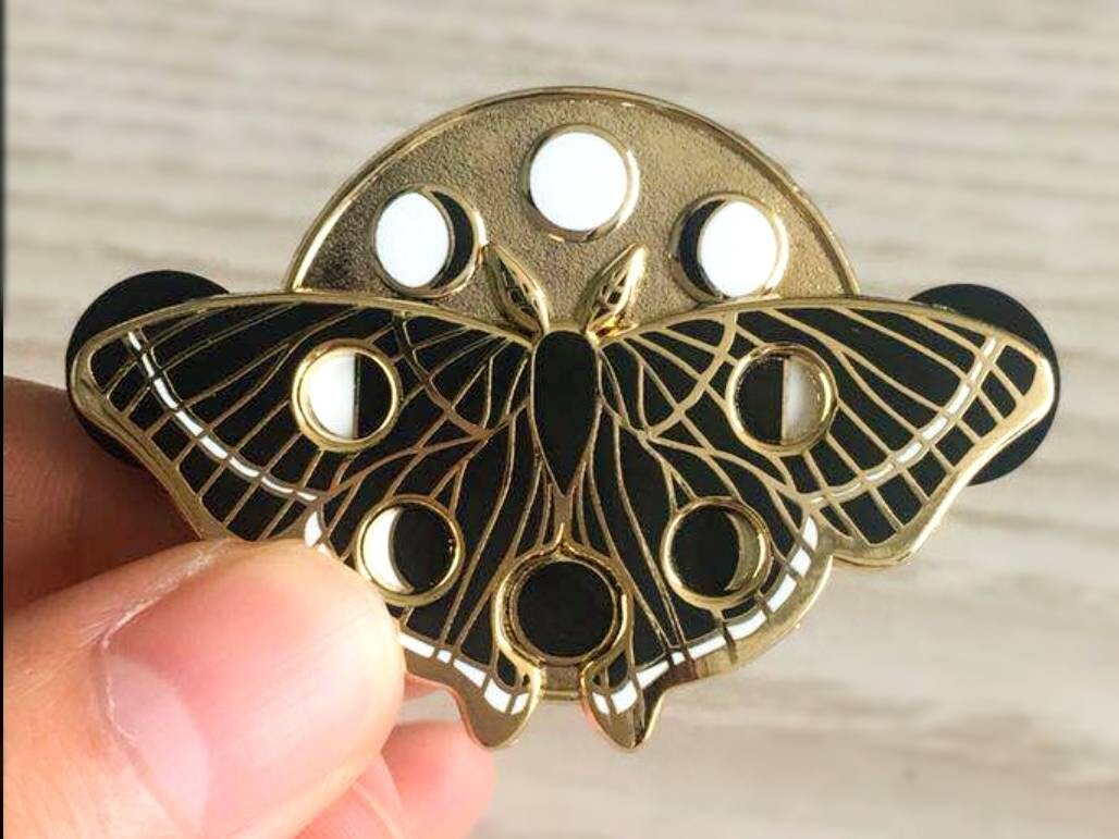 Spinning Moth and Moon 2 Inch Gold Hard Enamel Pin - Etsy