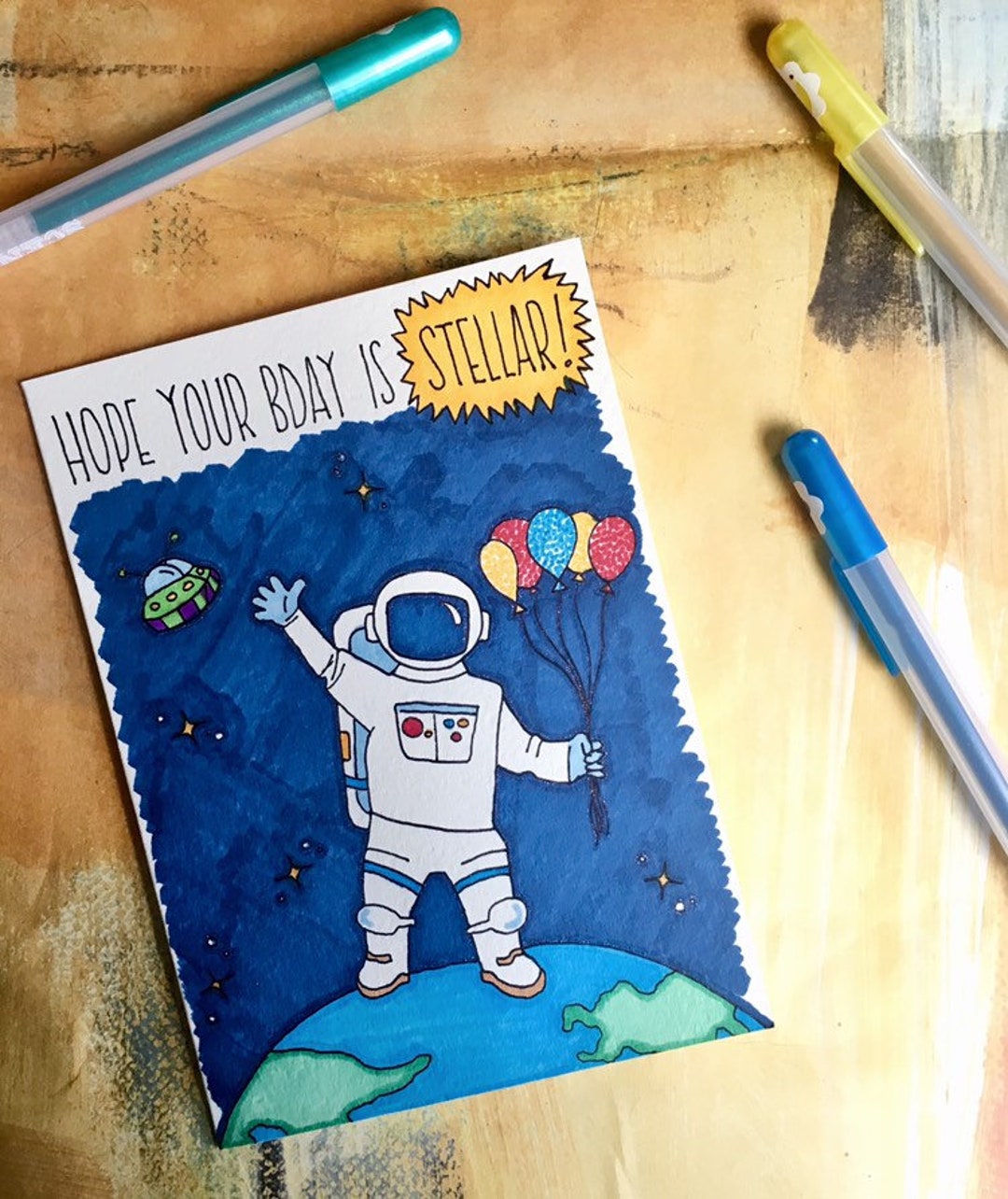 Outer Space Themed Birthday Card - Etsy