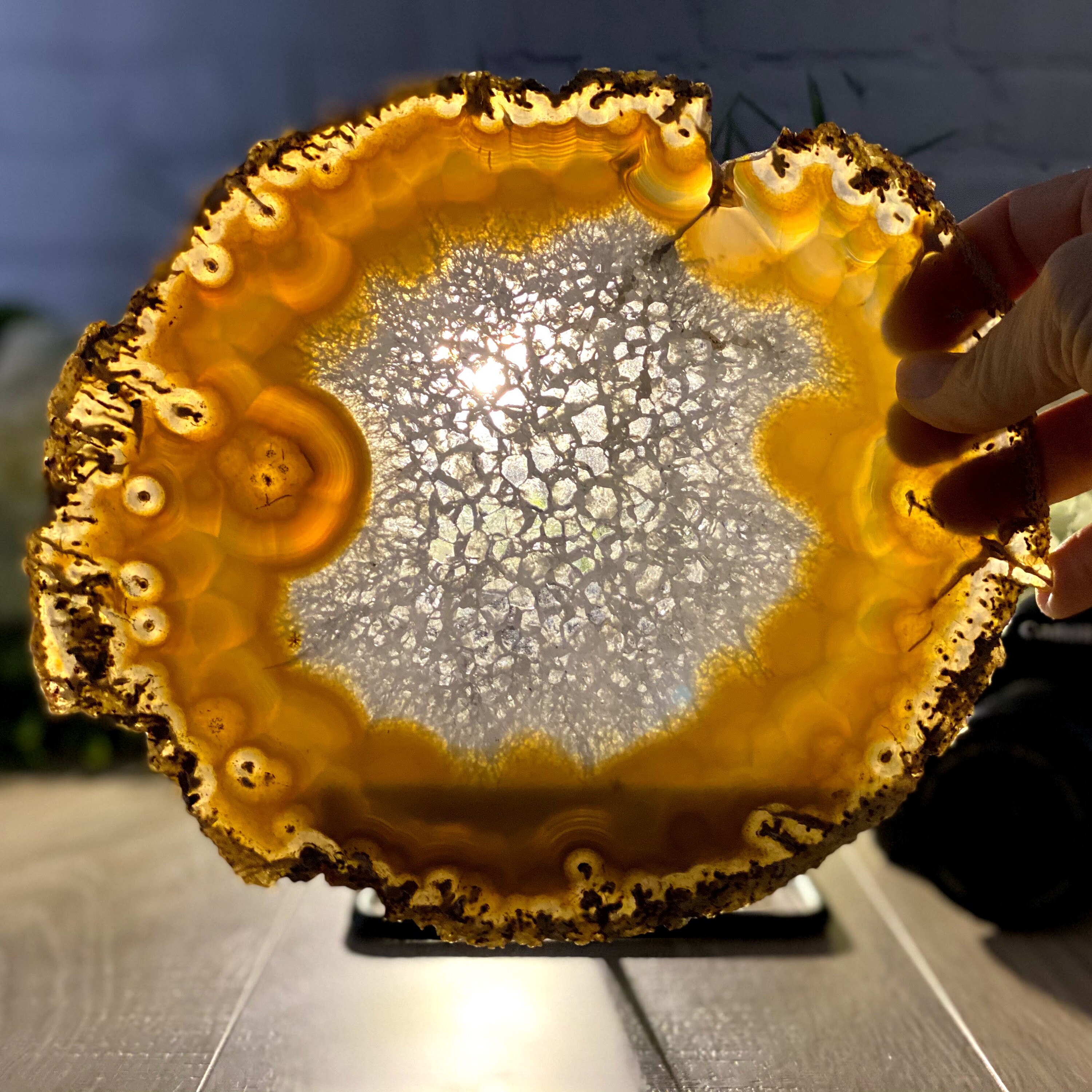 Natural Brazilian Agate Slice on metal base 9.2 tall | Etsy