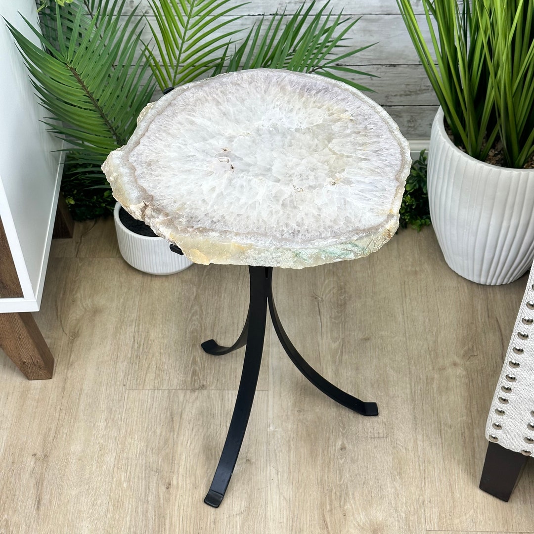 Natural Brazilian Agate Side Table on a Black Metal Base, 22