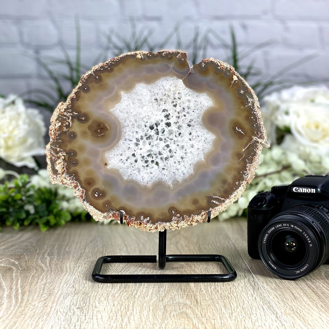 Natural Brazilian Agate Slice on Metal Base 9.2 Tall - Etsy
