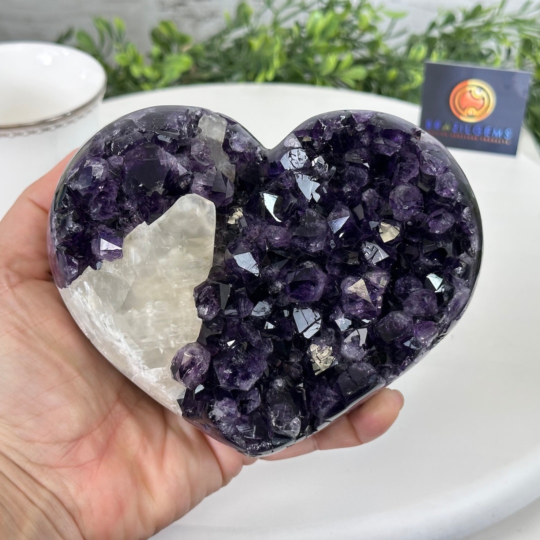 Super Quality Amethyst Heart Geode on an Acrylic Stand 2.7 Lbs & 3.75 ...