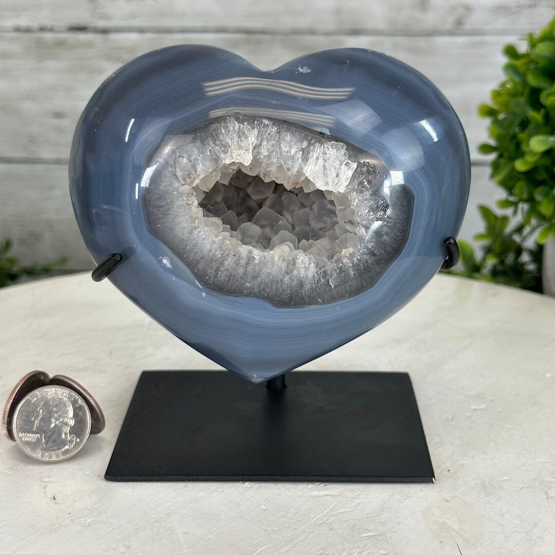 Polished Agate Heart Geode on a Metal Stand, 2.4 Lbs & 5.2 Tall, Model ...