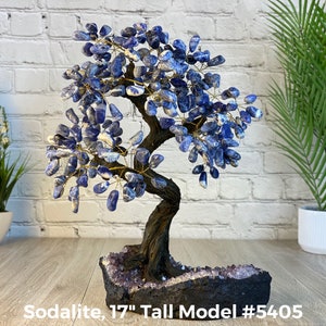 17" Tall Handmade Gemstone Tree W/ Crystal Cluster Base, 240 Total Gems ...