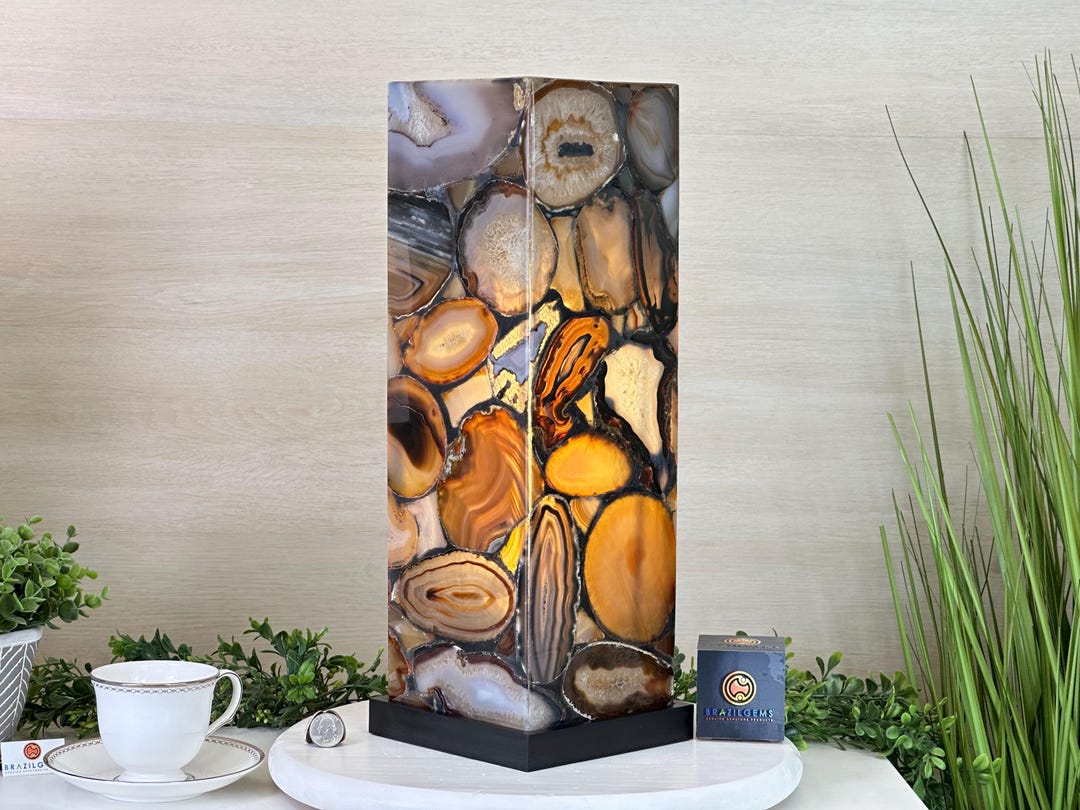 Handmade Natural Agate LED Lamp, 18.3 Tall on a Wood Base 2006NA-006 by ...