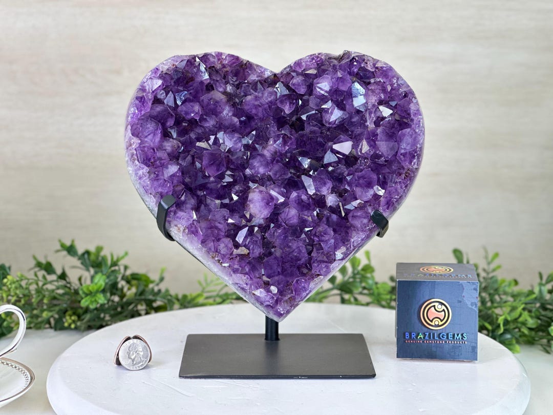 Amethyst Heart Geode on a Metal Stand, 11 Lbs & 9.8" Tall #5463-0354 by ...