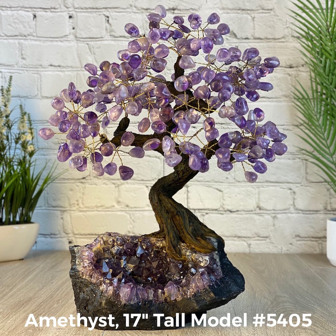 17" Tall Handmade Gemstone Tree W/ Crystal Cluster Base, 240 Total Gems ...