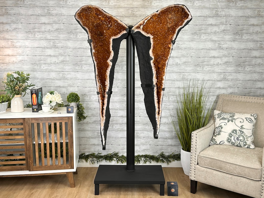 Large Citrine Butterfly Wings on a Metal Stand, 322 Lbs & 72.75" Tall ...