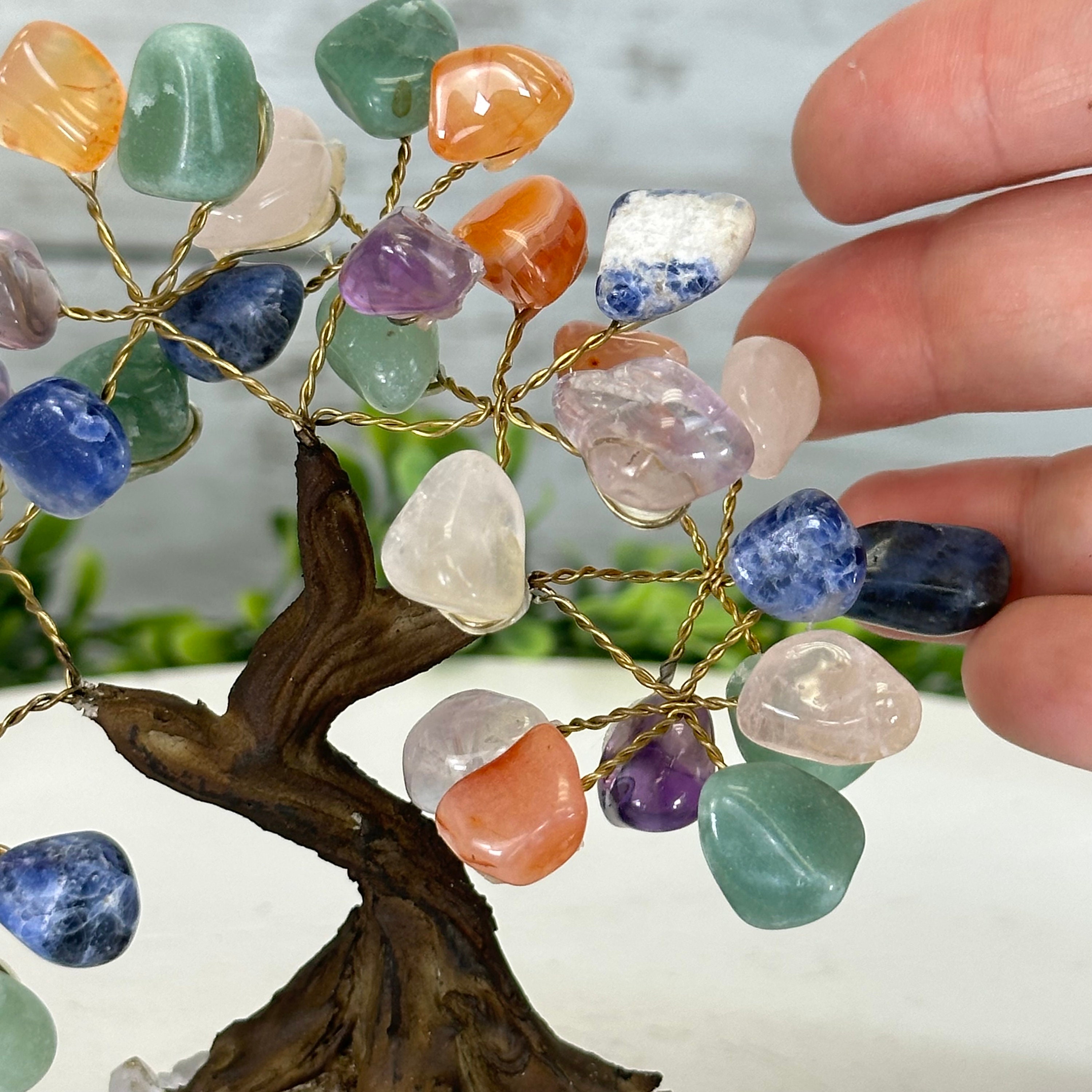 5" Tall Mixed Gems Handmade Gemstone Tree on a Crystal Base, 35 Gems ...