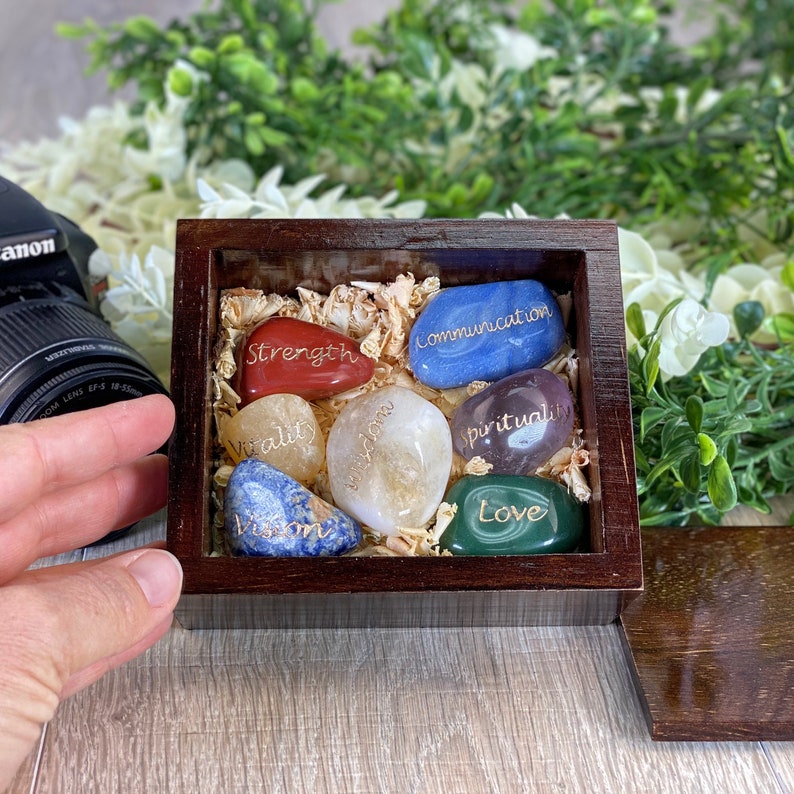7 Chakra Stones in a Handmade Wooden Box Set Engraved 5255 - Etsy
