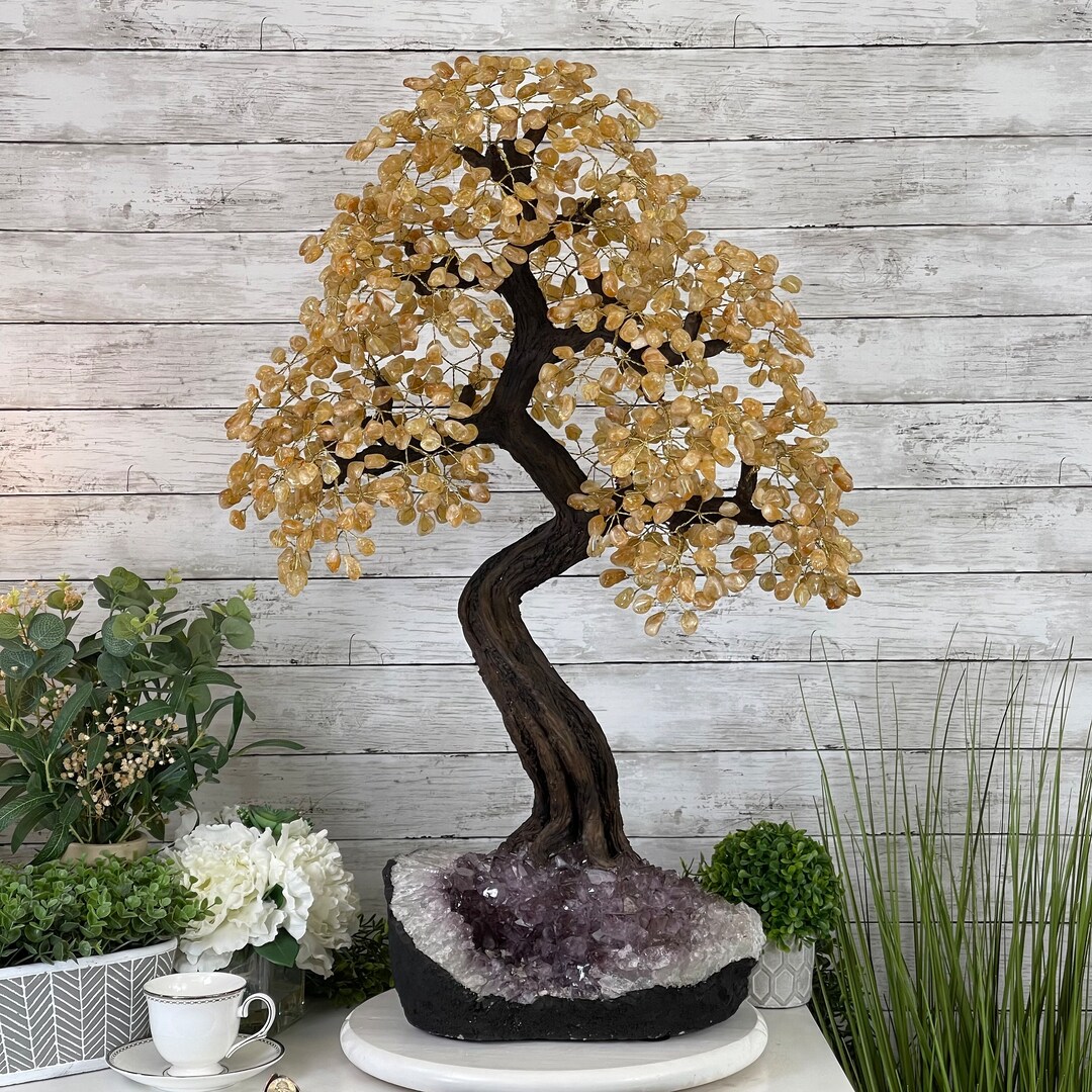 33 Tall Special Citrine Gemstone Tree W/ Amethyst Base, 960 Gems ...