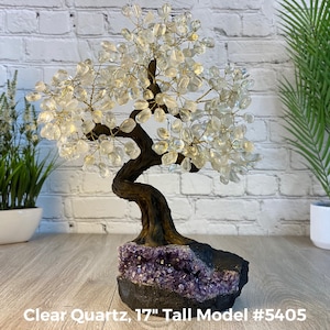 17" Tall Handmade Gemstone Tree W/ Crystal Cluster Base, 240 Total Gems ...