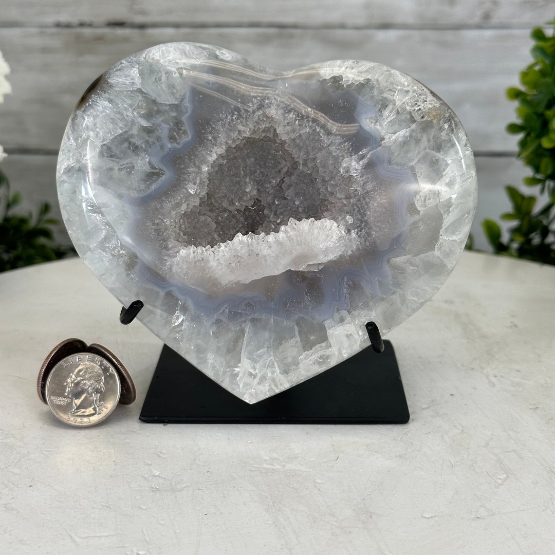 Polished Agate Heart Geode on a Metal Stand, 2.7 Lbs & 4.7" Tall, Model ...