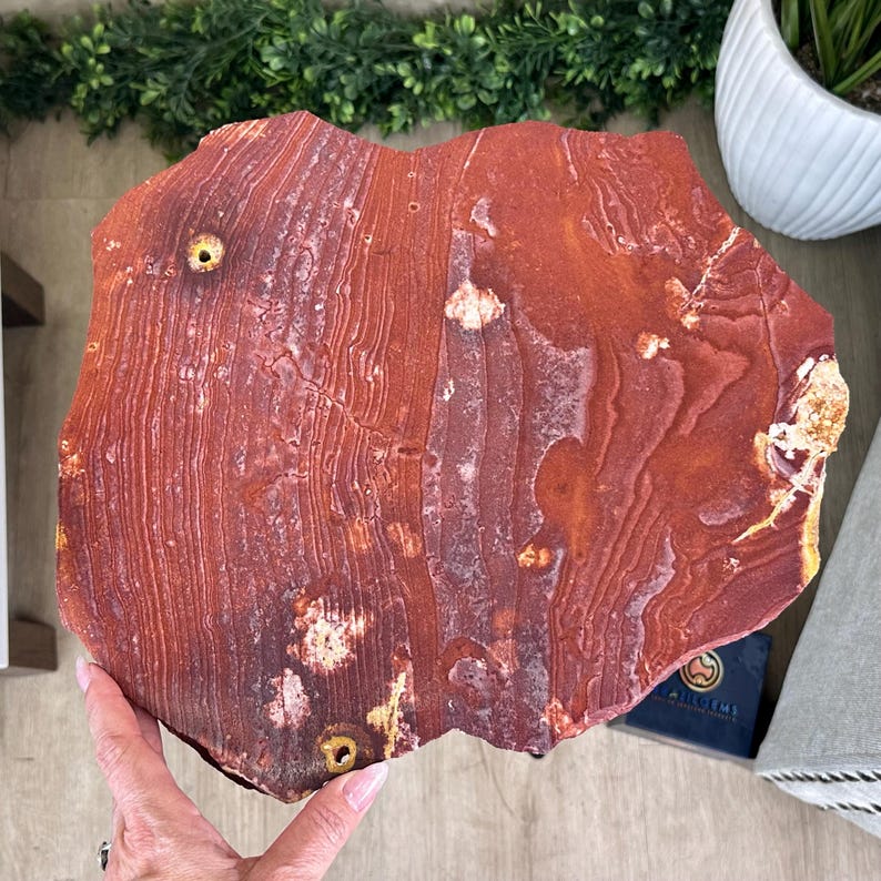 Natural Red Jasper Side Table on Black Metal Base, 24.5" Tall #1342RJ ...