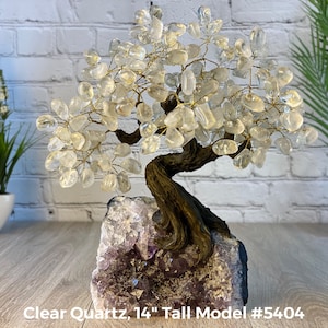14" Tall Handmade Gemstone Tree W/ Crystal Cluster Base, 180 Total Gems ...
