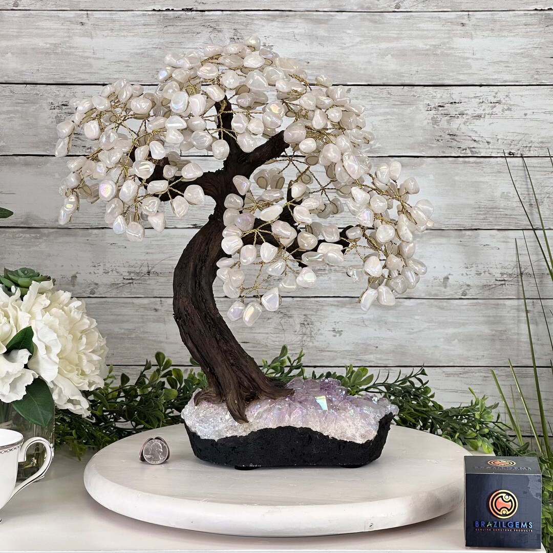 Special 16 Tall Handmade Gemstone Tree W/ 330 Milky Quartz Angel Aura ...