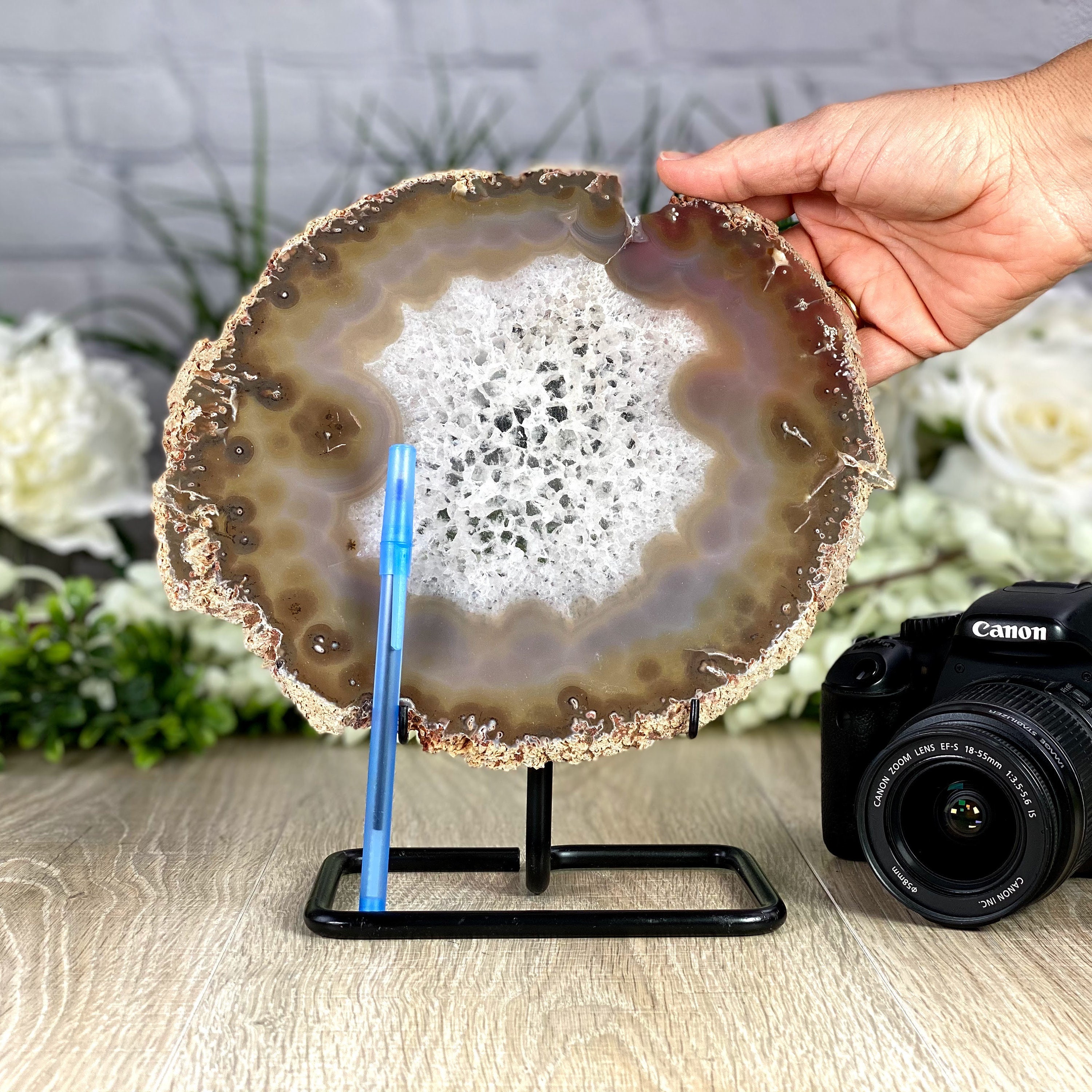 Natural Brazilian Agate Slice on metal base 9.2 tall | Etsy