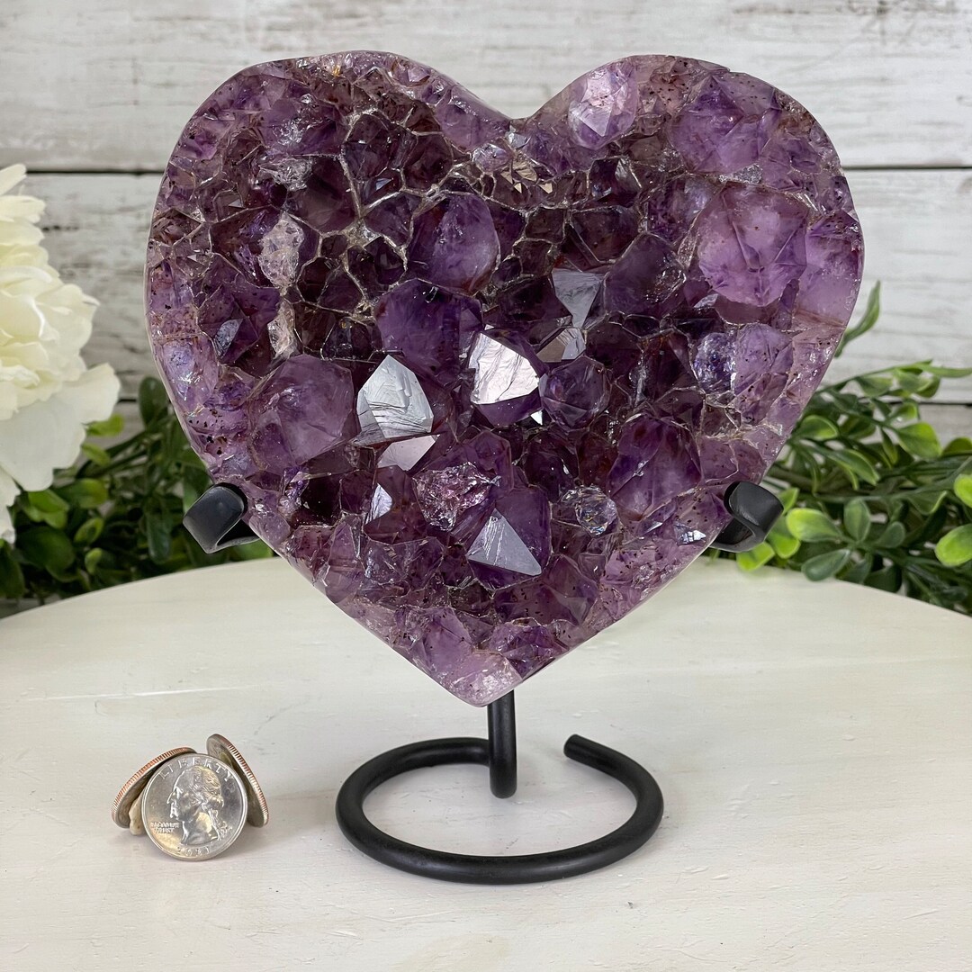 Standard Plus Quality Amethyst Heart Geode, Metal Stand, 4 Lbs & 7 Tall ...