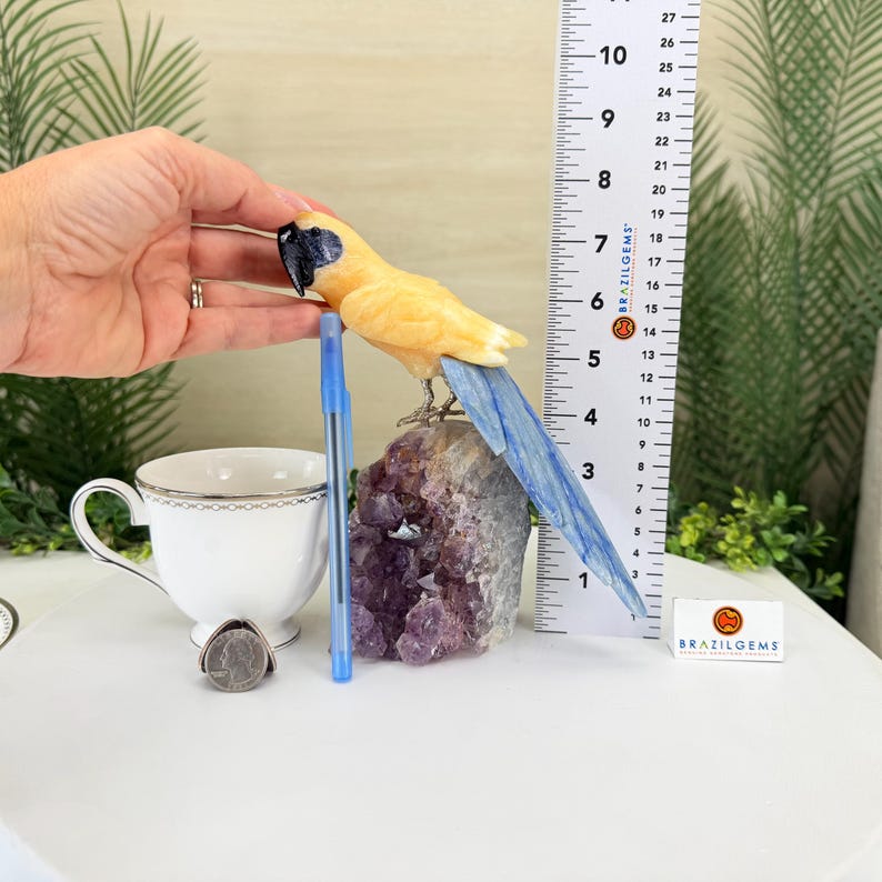Orange Calcite Crystal Parrot, Medium Size, Amethyst Base #3004-ORPAM ...