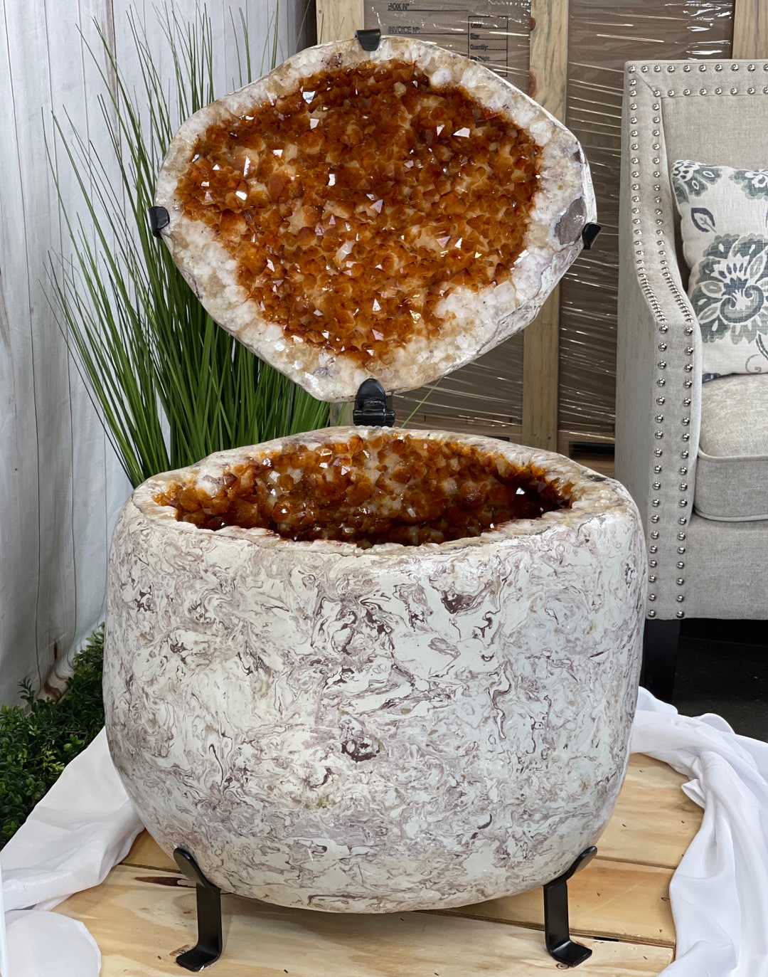 Large Super Quality Citrine "jewelry Box" With Clam Shell Style Lid, 28 ...