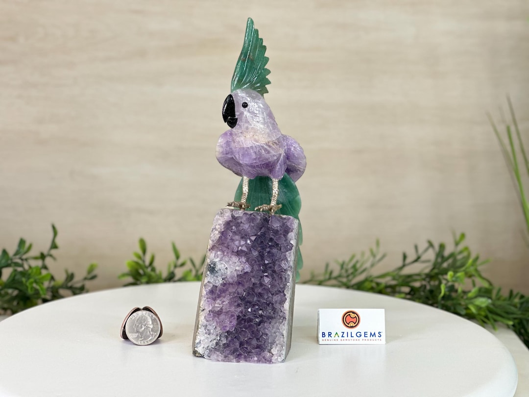 Large Hand-carved Amethyst Cockatoo 8.6" Long on an Amethyst Cluster ...