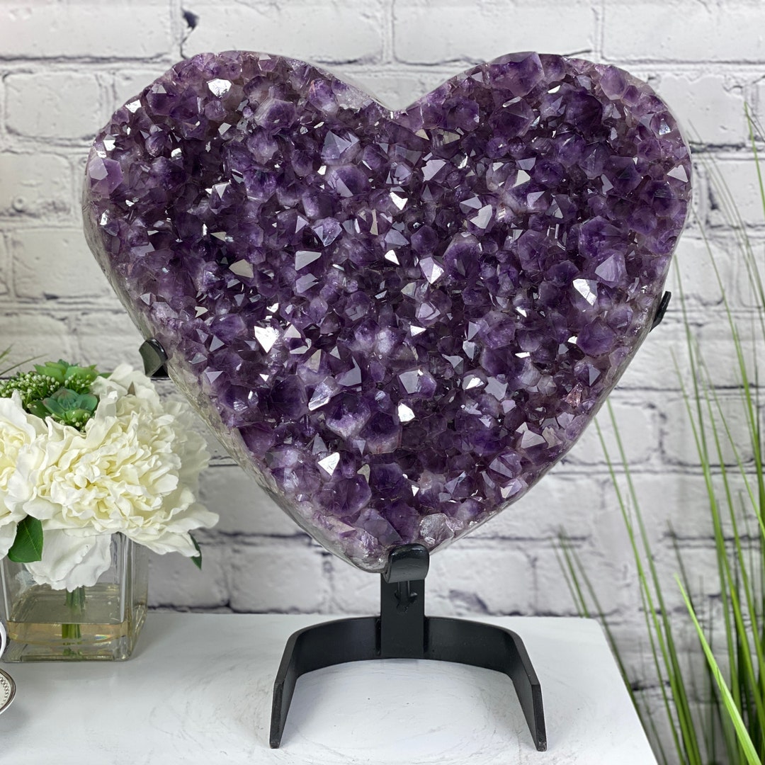 Large Extra Quality Amethyst Heart Geode, Metal Stand, 17 Tall & 42.9 ...