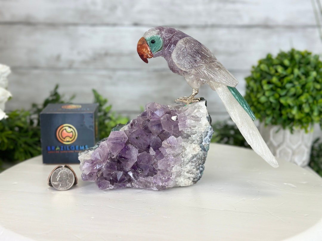 Hand-carved Amethyst Parrot Bird 9 Long on an Amethyst Base, 3004-AMPAM ...