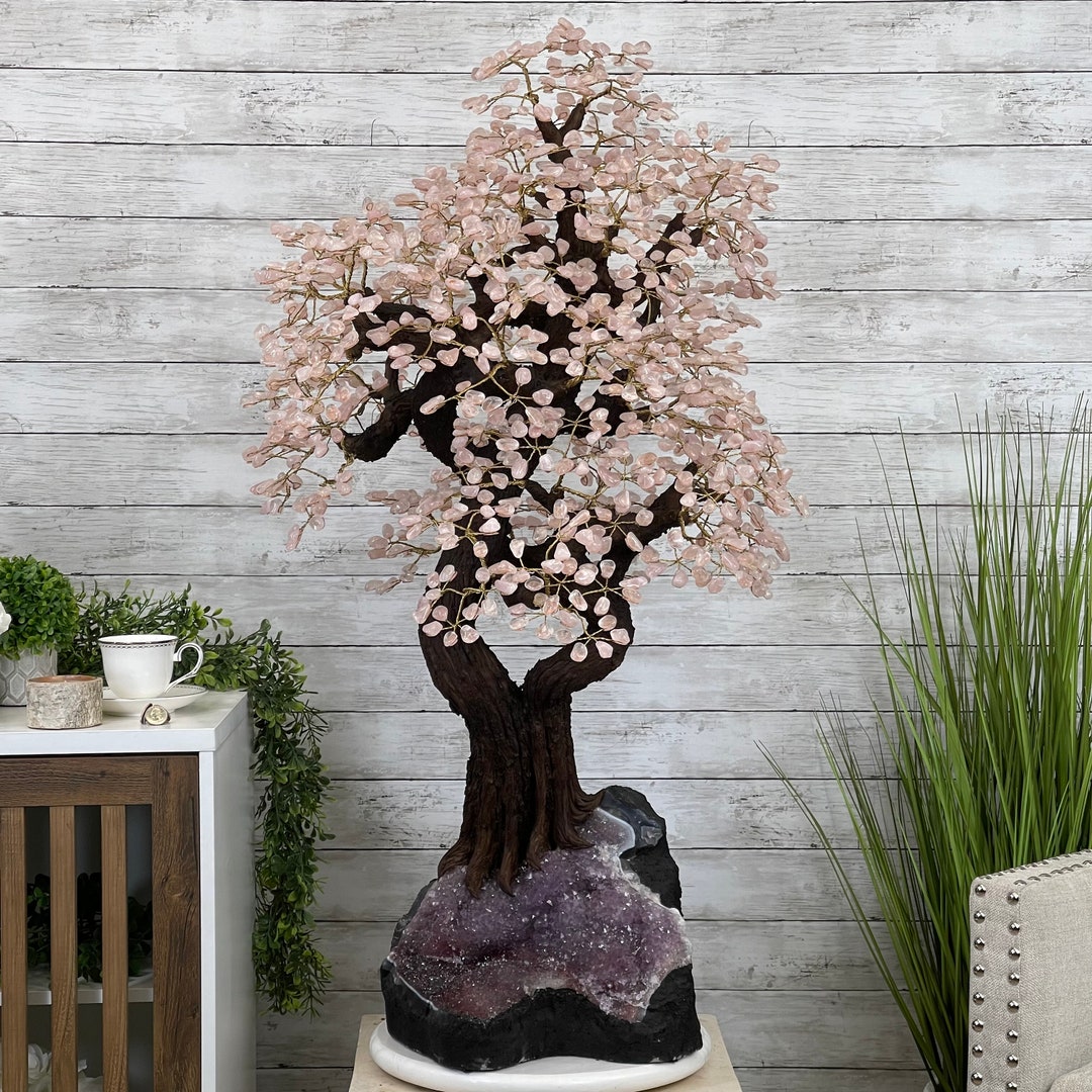 43" Tall Special Rose Quartz Gemstone Tree W/ Amethyst Base, 1380 Gems ...