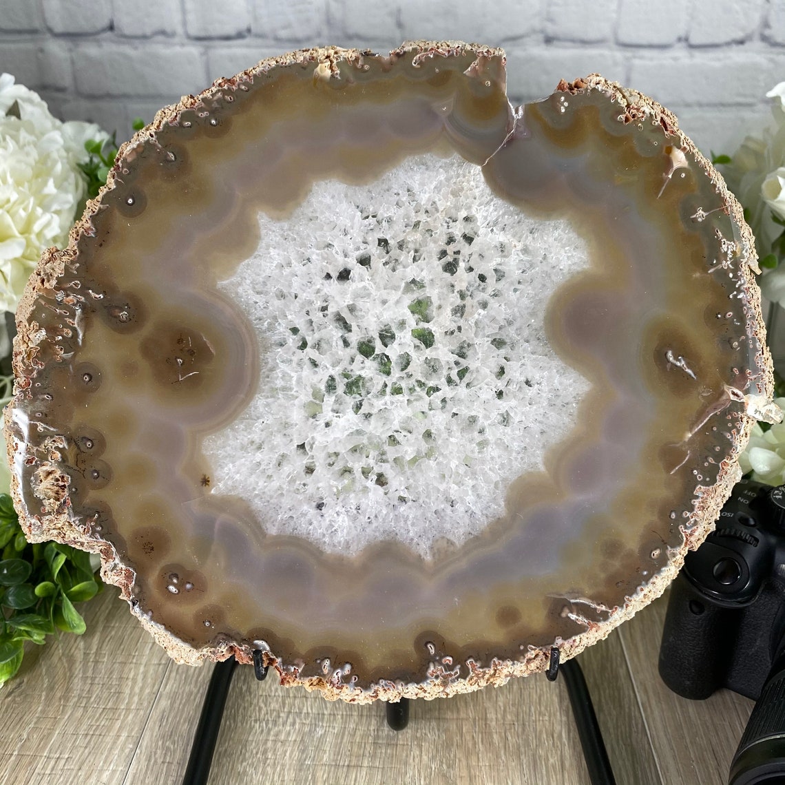 Natural Brazilian Agate Slice on metal base 9.2 tall | Etsy