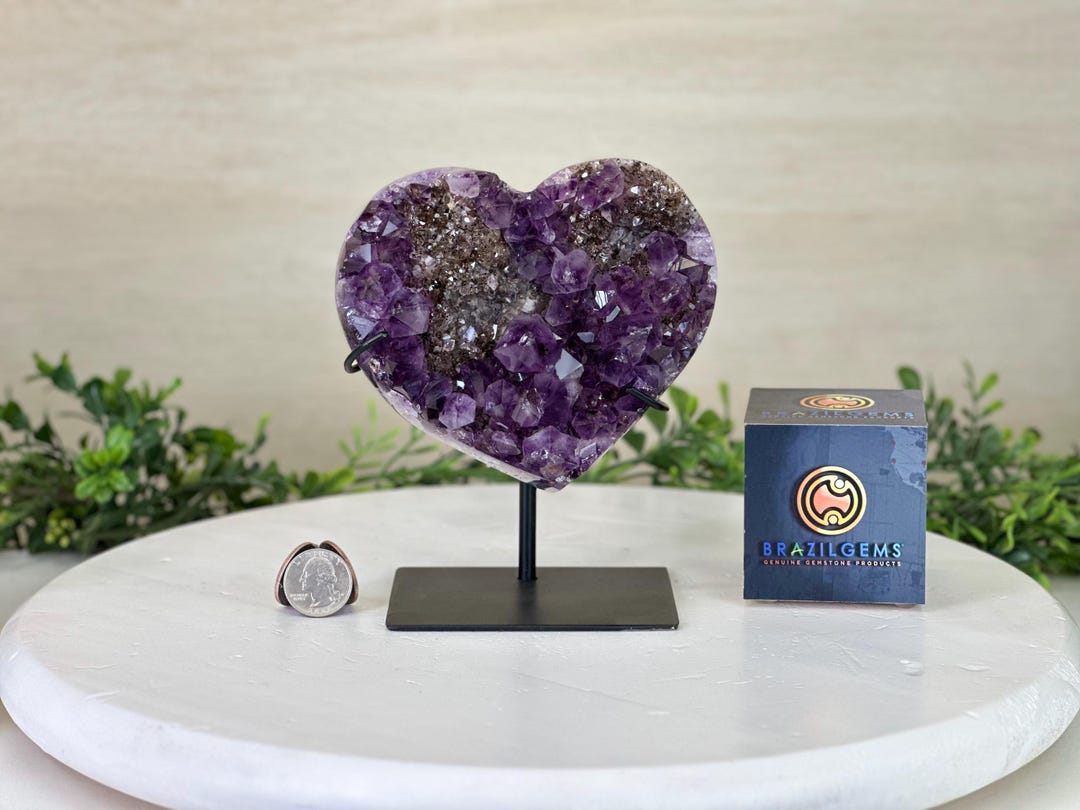 Amethyst Heart Geode on a Metal Stand, 2.7 Lbs & 6.3" Tall #5463-0314 ...