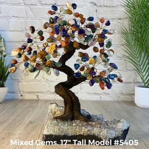 17" Tall Handmade Gemstone Tree W/ Crystal Cluster Base, 240 Total Gems ...