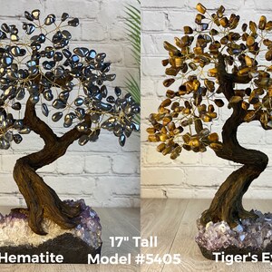 17" Tall Handmade Gemstone Tree W/ Crystal Cluster Base, 240 Total Gems ...