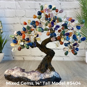 14" Tall Handmade Gemstone Tree W/ Crystal Cluster Base, 180 Total Gems ...