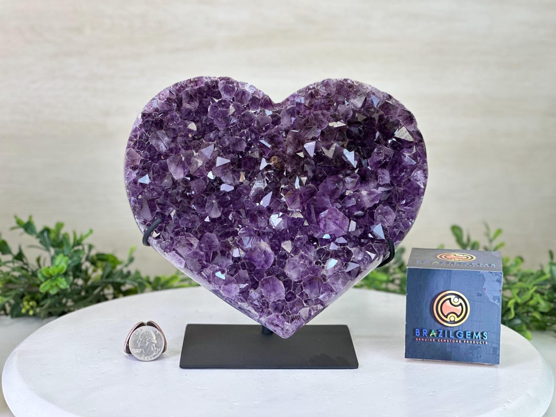 Amethyst Heart Geode on a Metal Stand, 5.9 Lbs & 7.7" Tall #5463-0329 ...