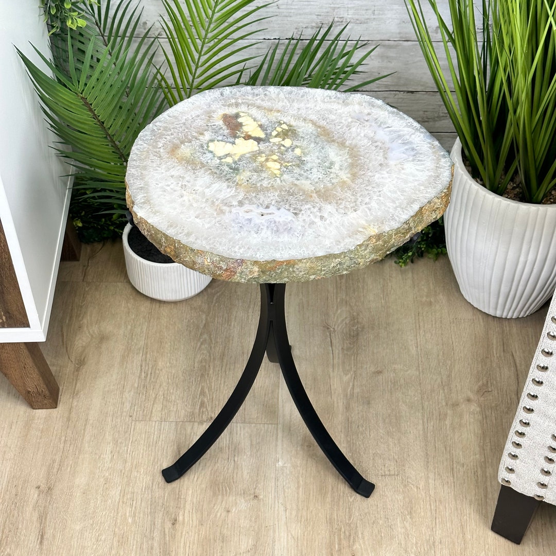 Natural Brazilian Agate Side Table on a Black Metal Base, 22" Tall ...
