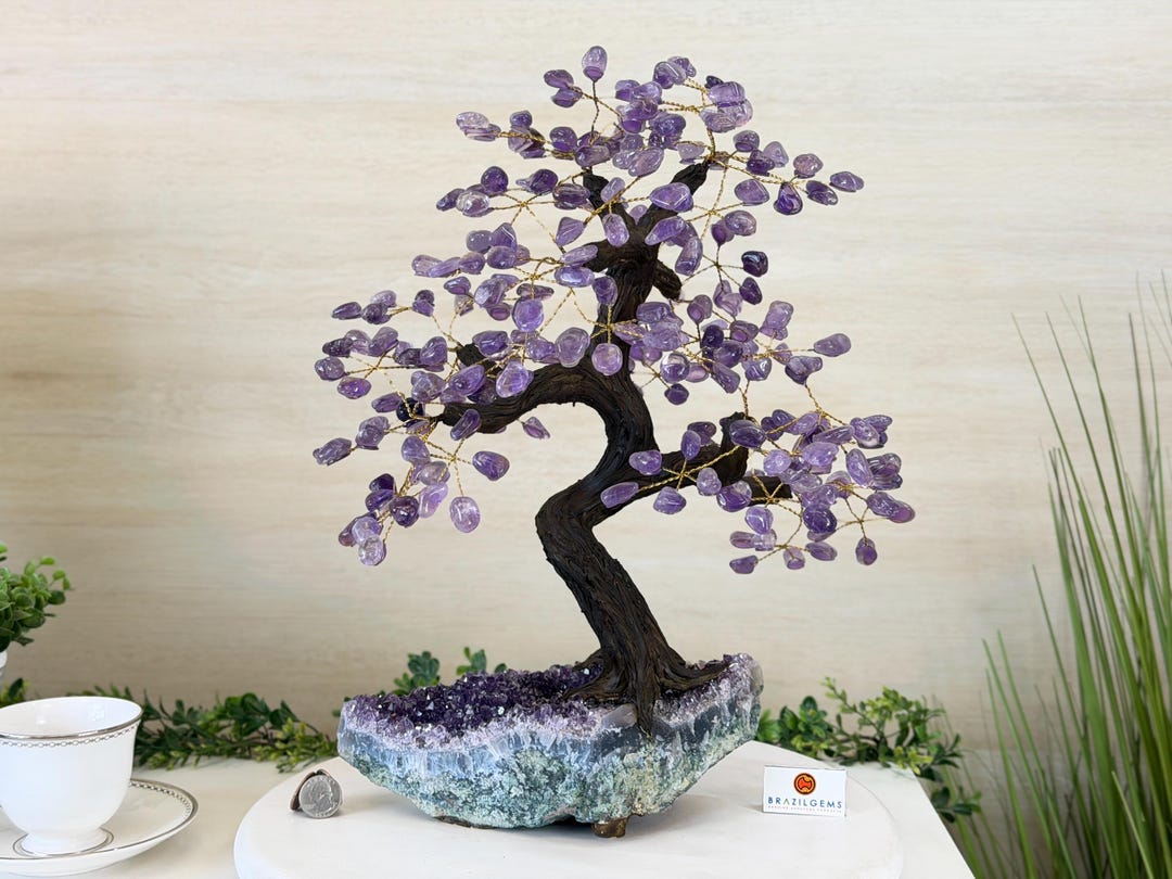 17" Tall Bonsai Amethyst Gemstone Tree, Amethyst Base, 240 Gems ...