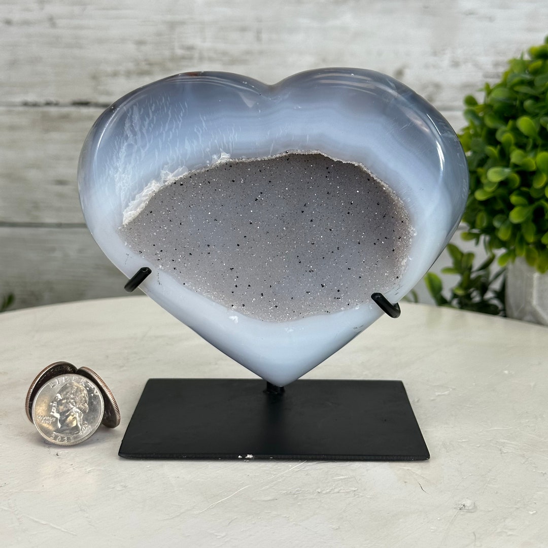 Polished Agate Heart Geode on a Metal Stand, 2.1 Lbs & 5" Tall, Model ...