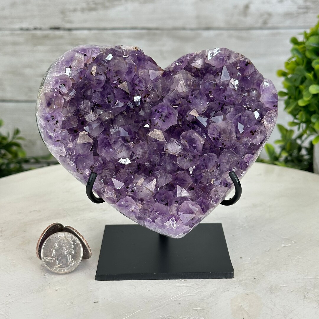 Extra Quality Amethyst Heart Geode W/ Metal Stand, 2.2 Lbs & 5 Tall ...