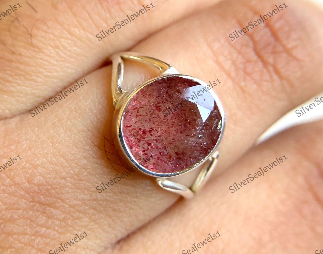 Strawberry Quartz Ring, 925 Sterliing Silver, Pink Strawberry Quartz ...