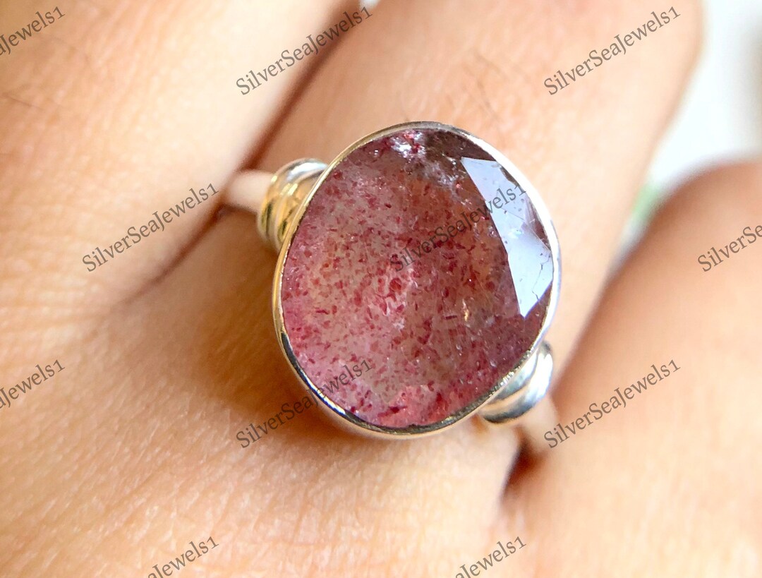 Strawberry Quartz Ring, 925 Sterliing Silver, Pink Strawberry Quartz ...
