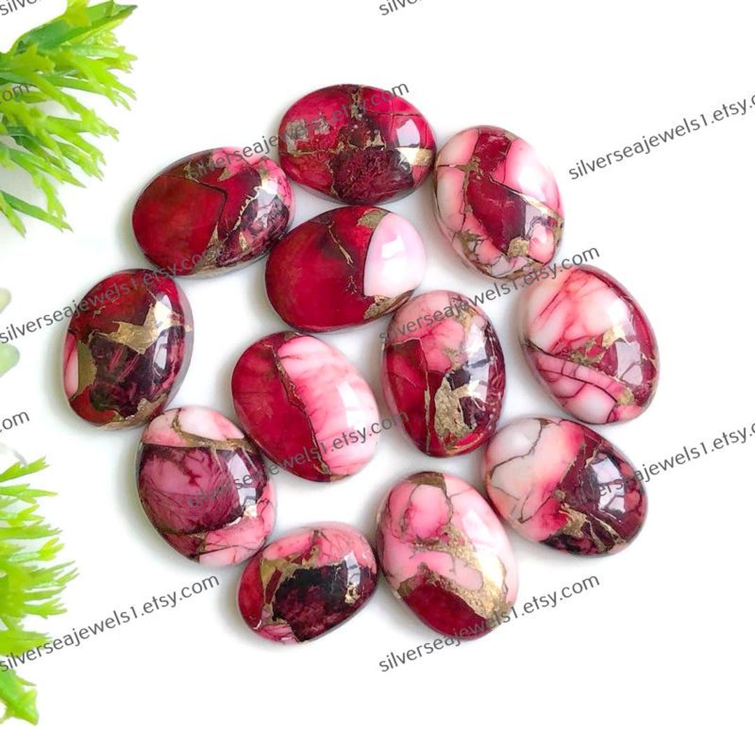 Kingman Red Rose Dahlia Mohave Copper Turquoise 10pcs Lot Cabochon ...