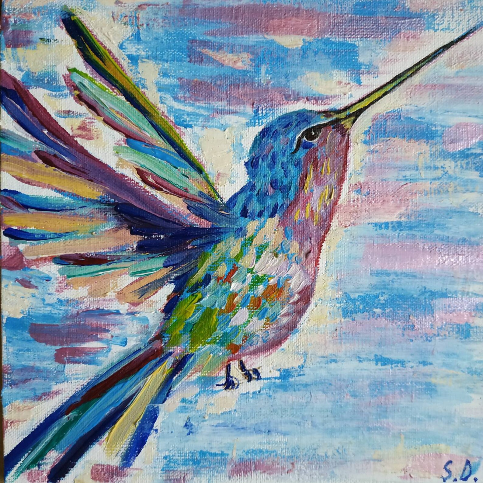 Flying hummingbird original painting hummingbird painting | Etsy