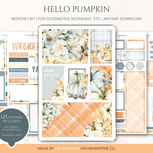 Hello Pumpkin Digital Stickers Fall Goodnotes Stickers - Etsy