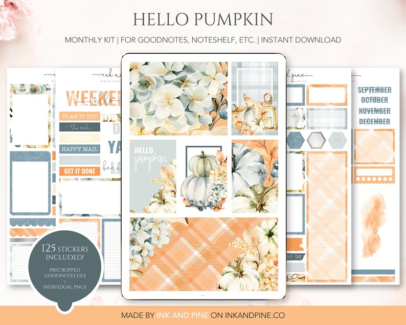Hello Pumpkin Digital Stickers Fall Goodnotes Stickers - Etsy