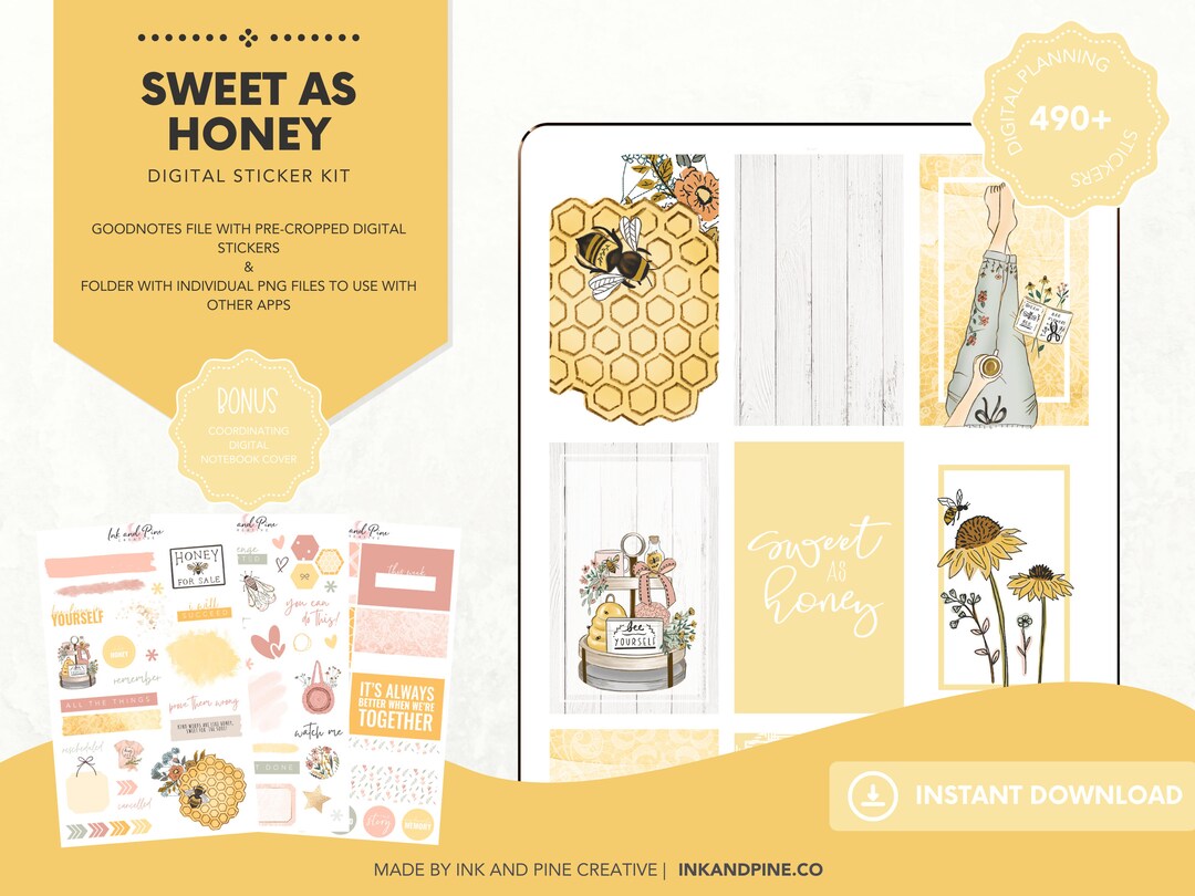 Sweet as Honey Digital Stickers Honey Bee Goodnotes Stickers iPad ...